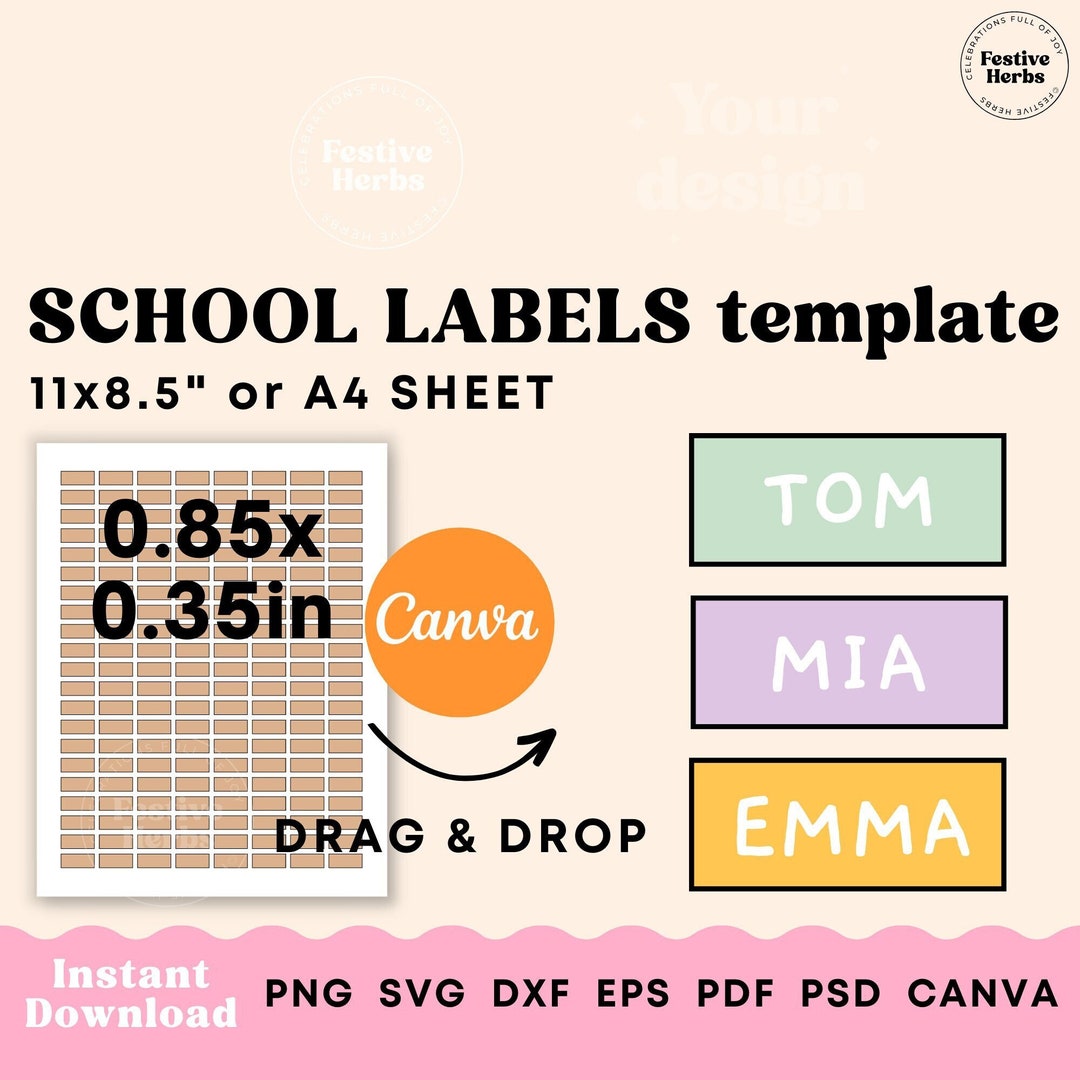 School Supply Labels Svg, Name Labels Template to Print PNG PDF Canva ...