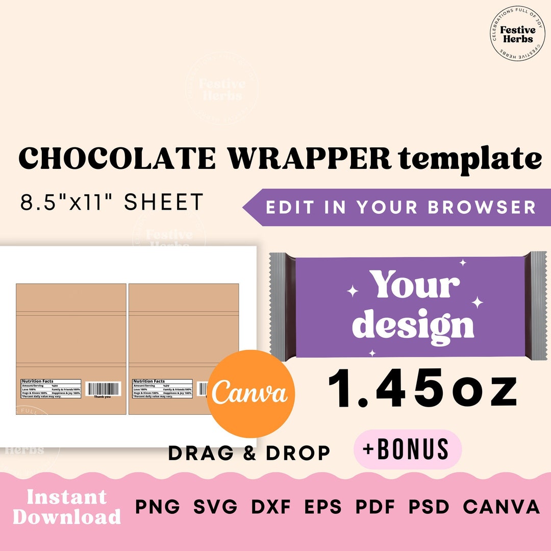 Chocolate Bar Wrapper Template, Candy Bar Blank Label Template for ...