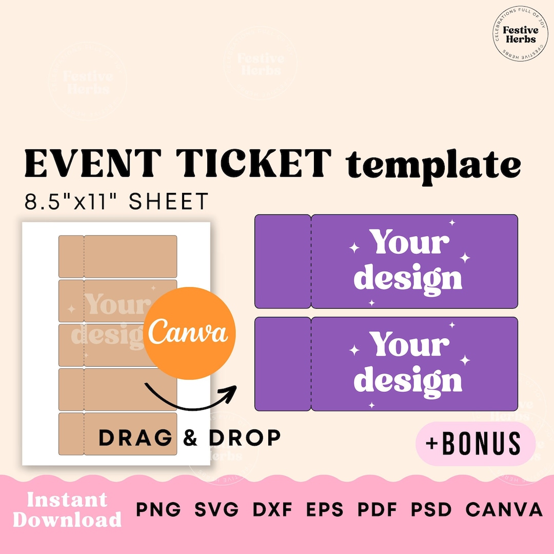 Event Ticket Template, Ticket Template Canva Printable, Ticket SVG ...