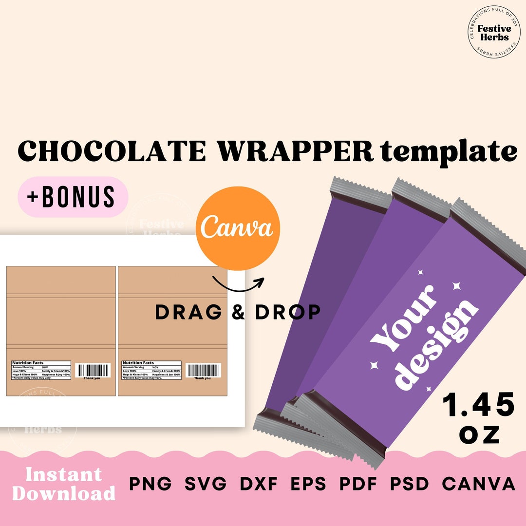 Chocolate Bar Template Candy Bar, Party Favor Template Chocolate Bar ...