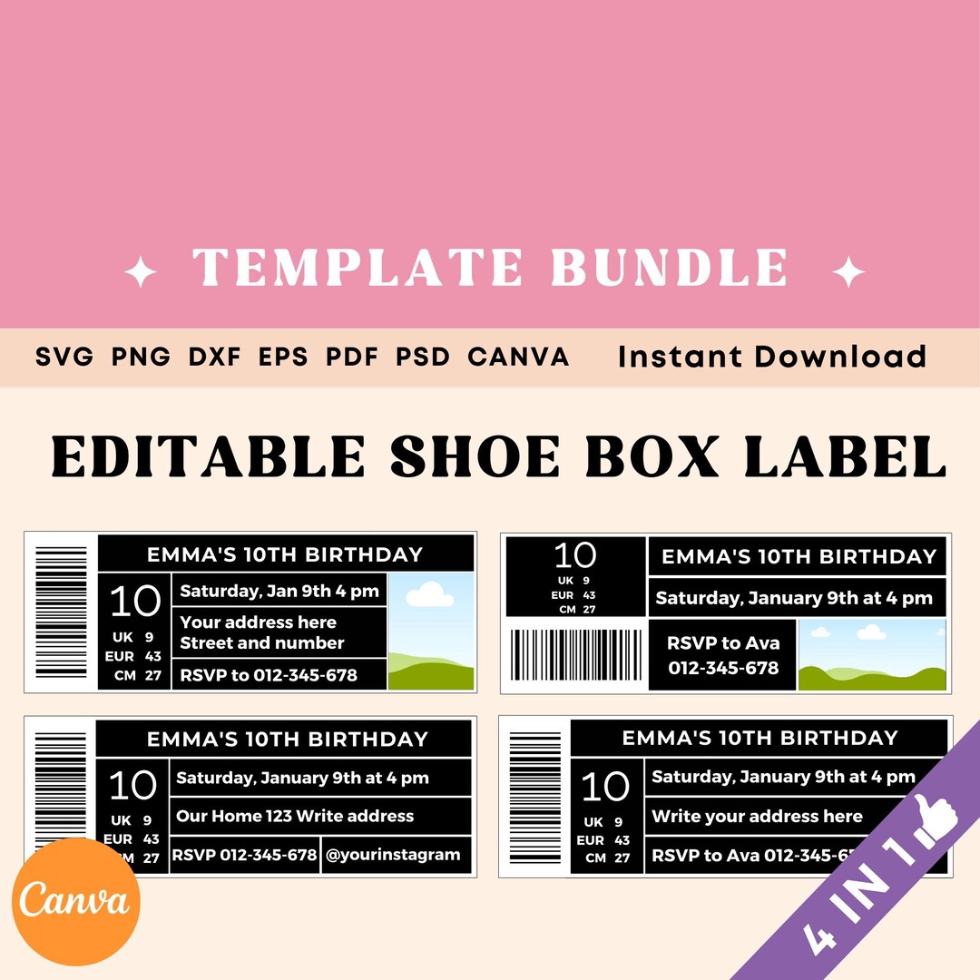 Shoe Box Label Template BUNDLE, Shoe Box Label SVG, Party Favor ...
