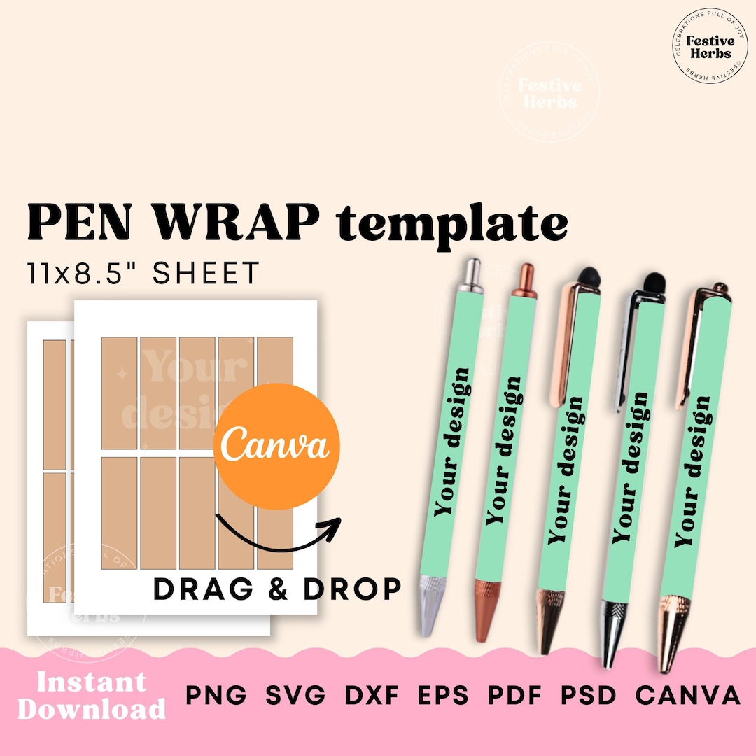 Pen Wrap Template, Pen Sublimation Template, Pen Wrap SVG PNG Canva ...