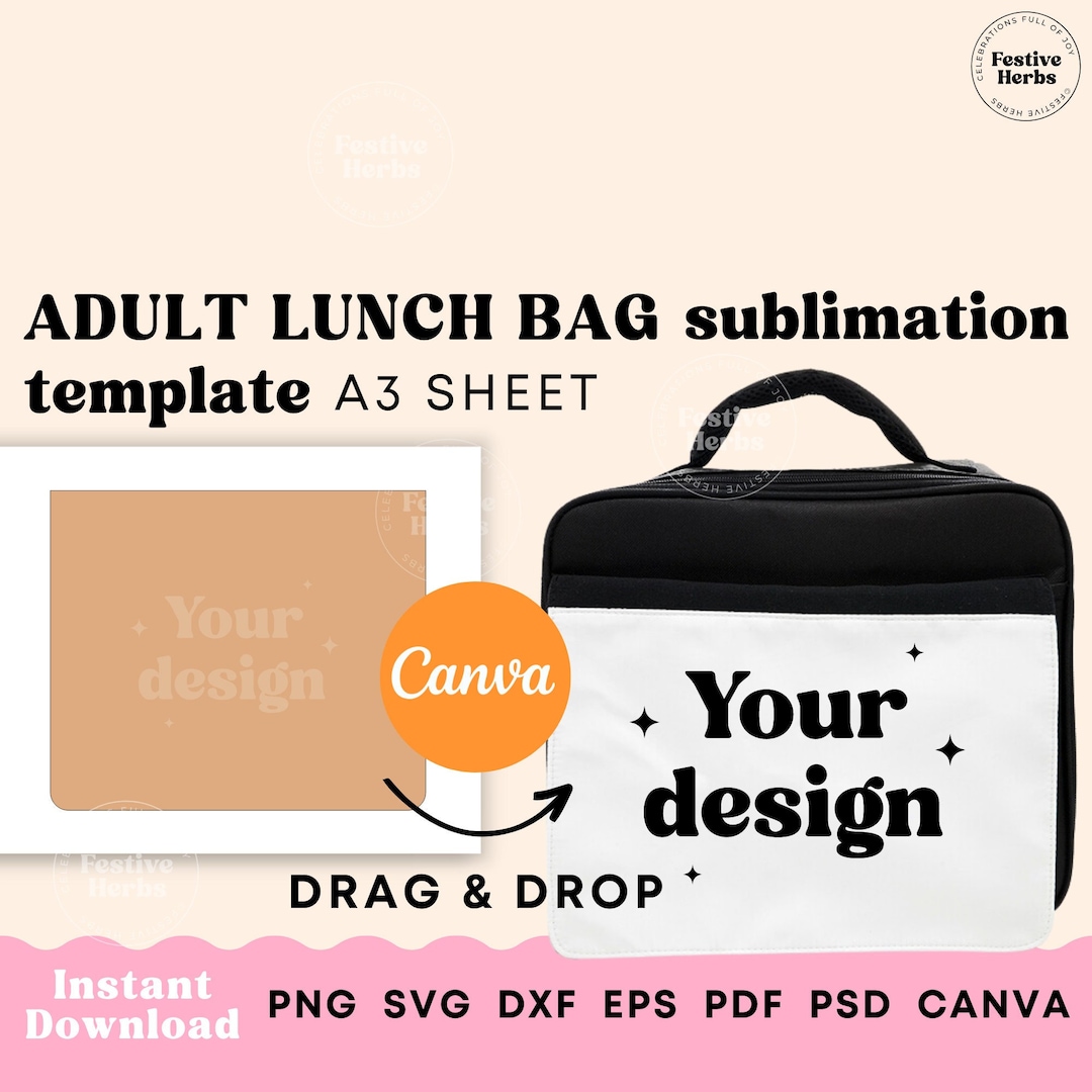 Lunch Bag Template, Adult Lunch Tote Sublimation Template, Lunch Bag ...