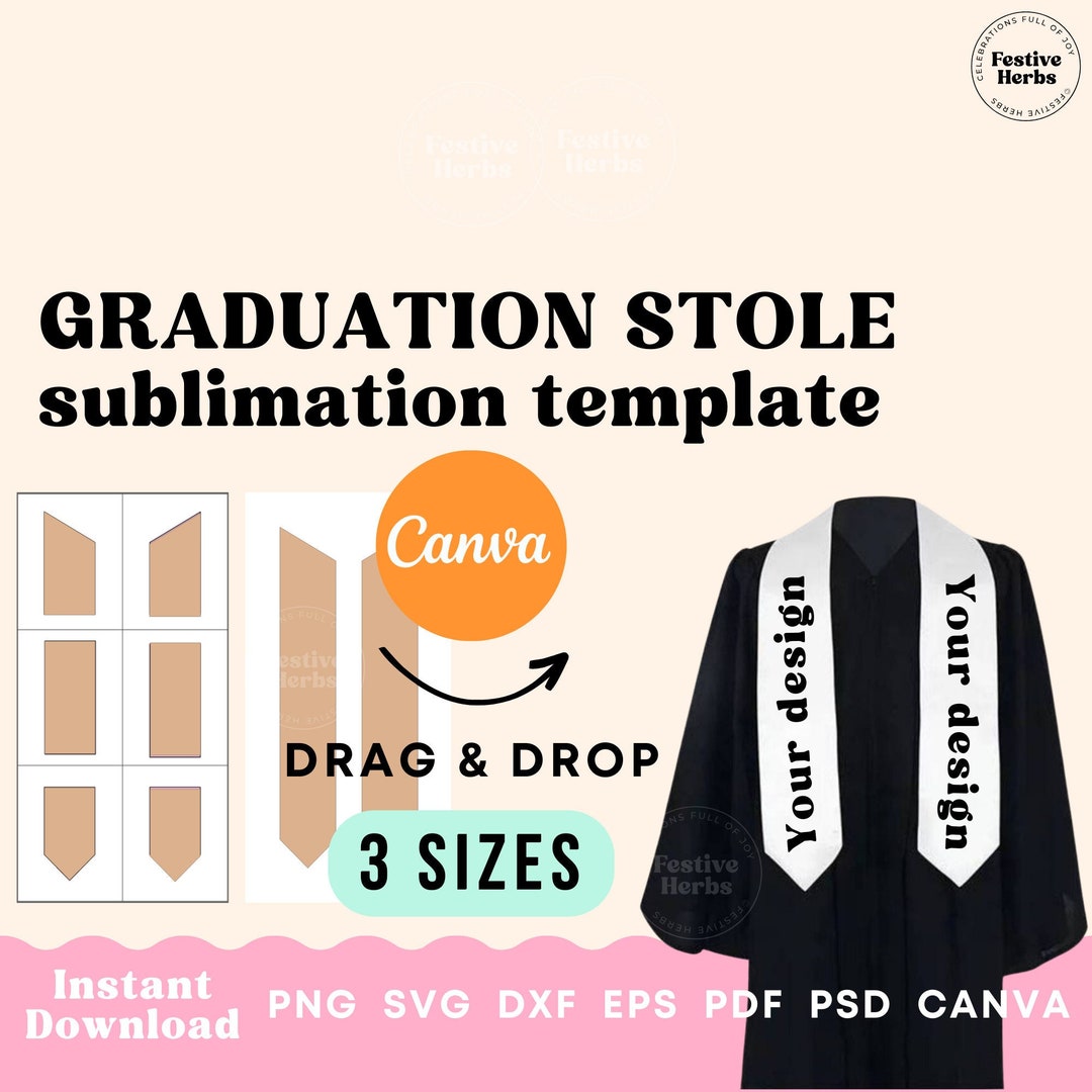 Graduation Stole Template, Stole Template SVG, Canva, Graduation Stole ...