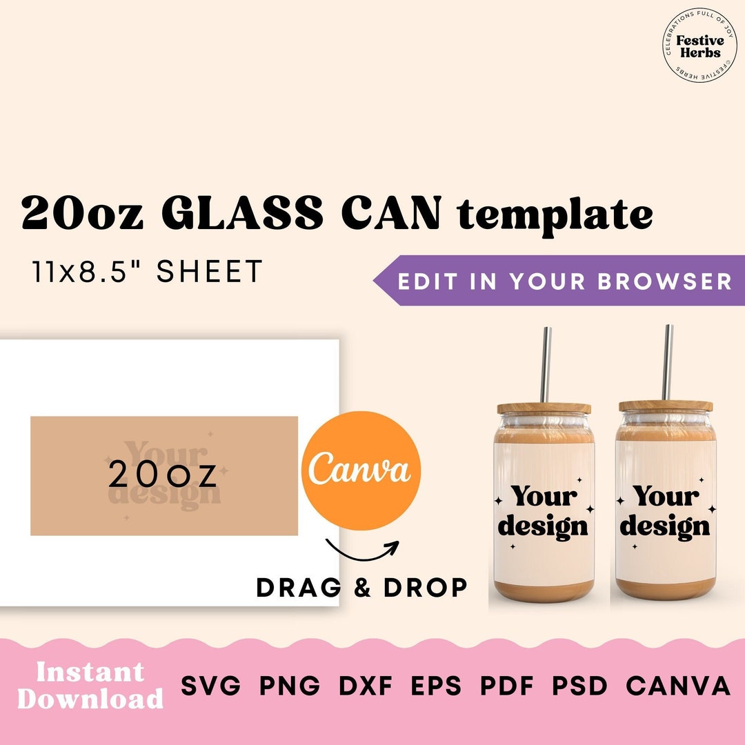 20oz Glass Can Wrap Template, Beer Can Template for Sublimation, 16oz ...