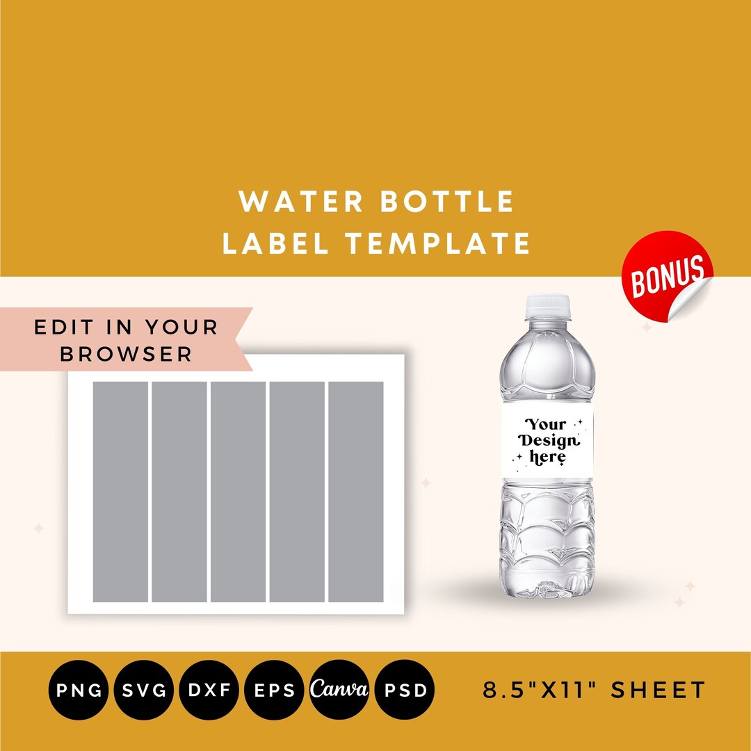 Water Bottle Label Template SVG Water Bottle Label Blank - Etsy