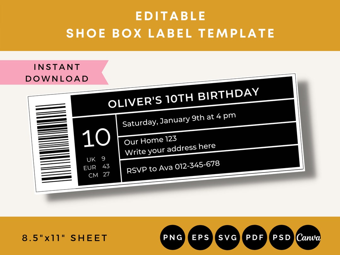 Shoe Box Label Template, Shoe Box Label SVG, Label Template for Shoe ...