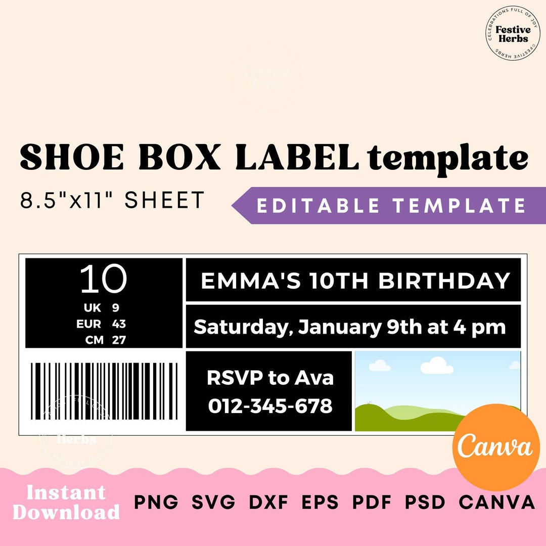 Shoe Box Label Template, Printable Shoe Box Label Template Canva, Shoe ...