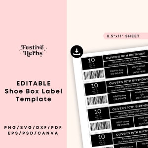 Shoe Box Label Template, Shoe Box Label SVG, Label Template for Shoe ...
