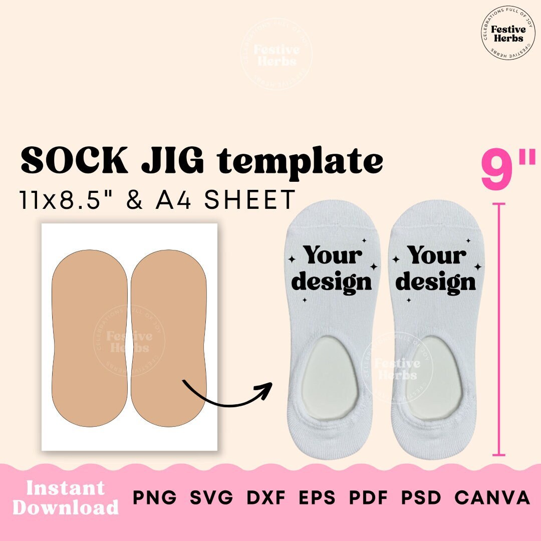 Sock Jig Template, Sock Jig Sublimation, Ankle Sock Insert Template, Ankle Sock Template SVG, No ...
