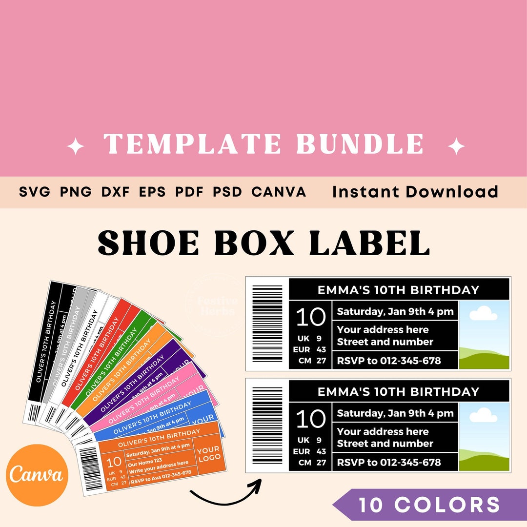 Shoe Box Label Template BUNDLE, Shoe Box Label SVG Sneaker Box Label ...