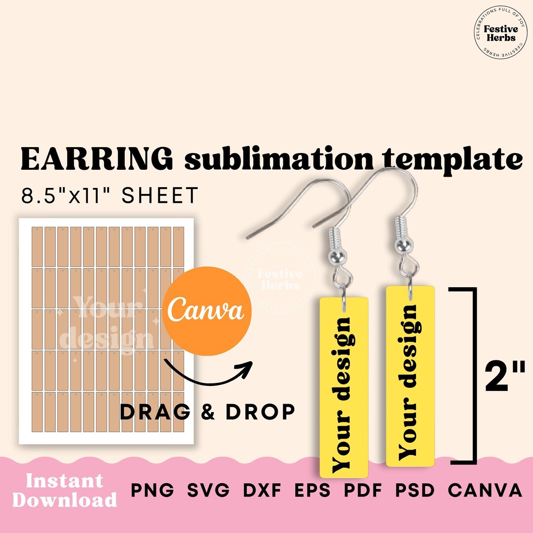 Earring Sublimation Template, Rectangle Earring Sublimation, Teardrop ...
