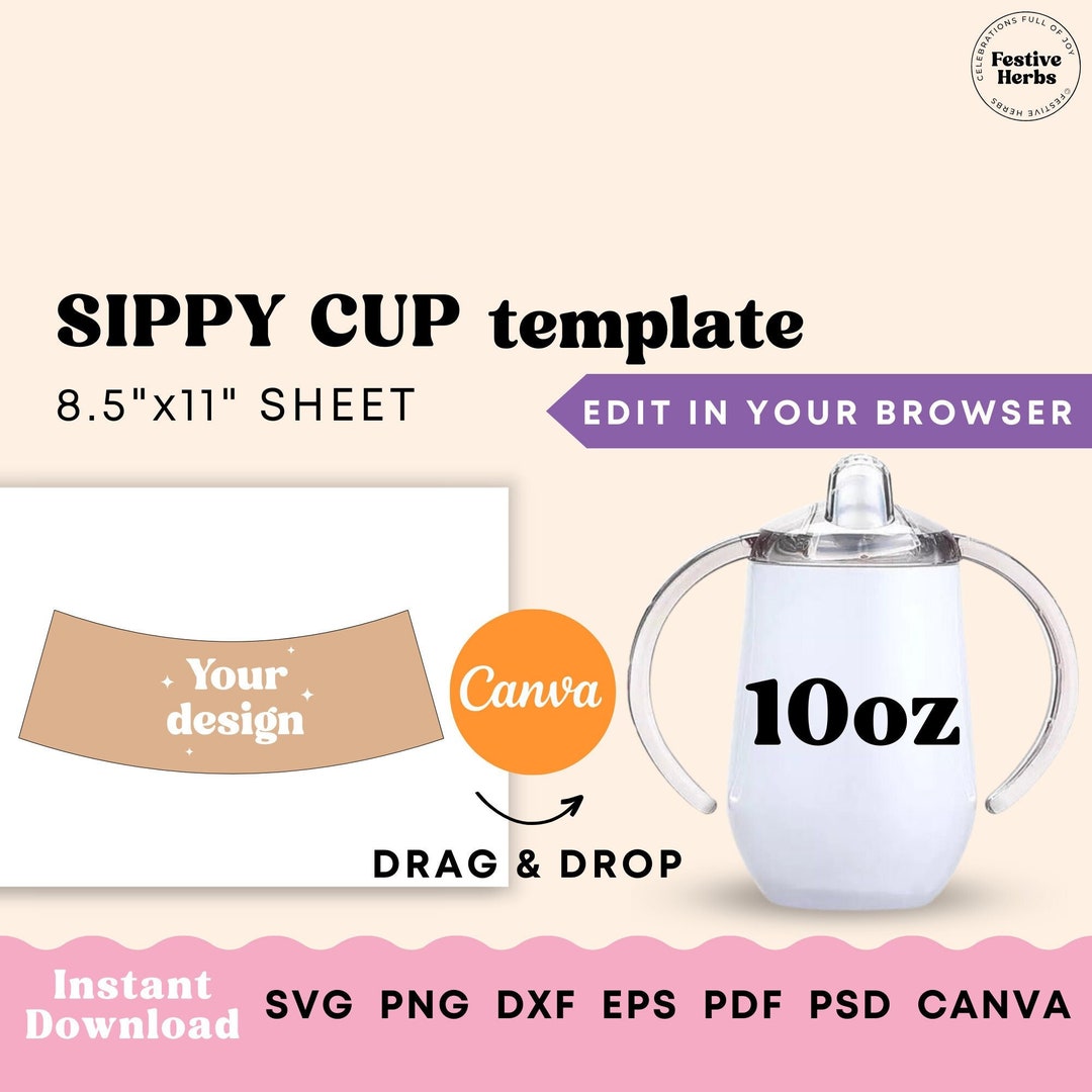 Sippy Cup Template, 10oz Sippy Cup Tumbler Template for Sublimation ...
