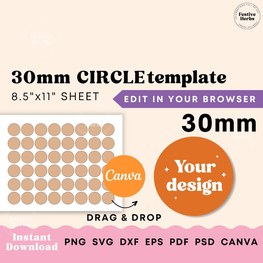 30mm Circle Template, Circle SVG, Circle Label Template, Sticker ...