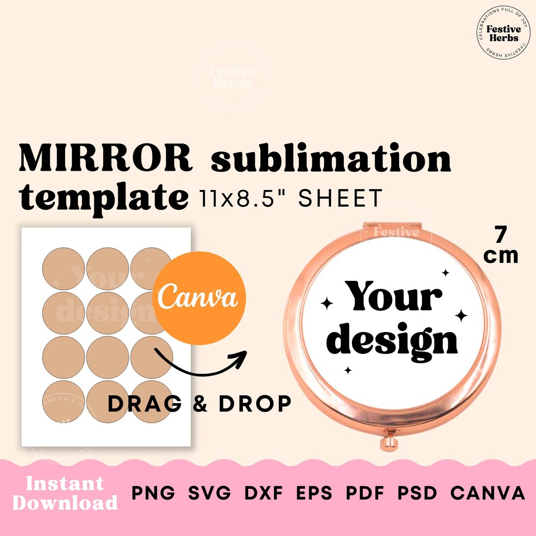 Compact Mirror Sublimation Template, Mirror Label Template, Compact ...