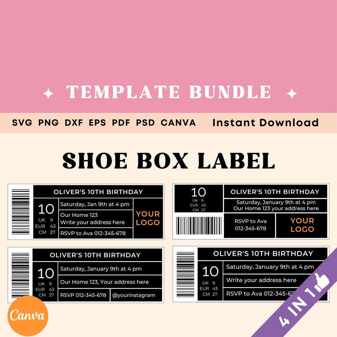 Shoe Box Label Template BUNDLE Shoe Box Label SVG Printable - Etsy
