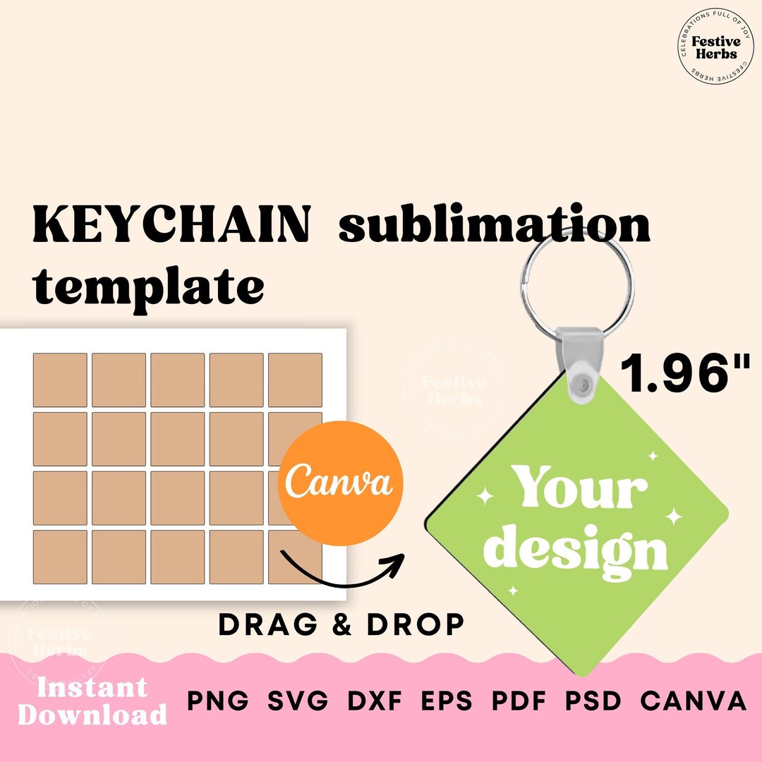 Keychain Template for Sublimation, Square Keychain Svg Png, Sublimation ...