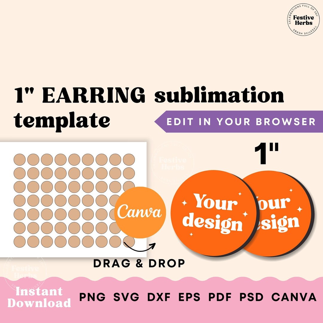 Earring Sublimation Template, 1 Inch Stud Earring Template, Stud ...