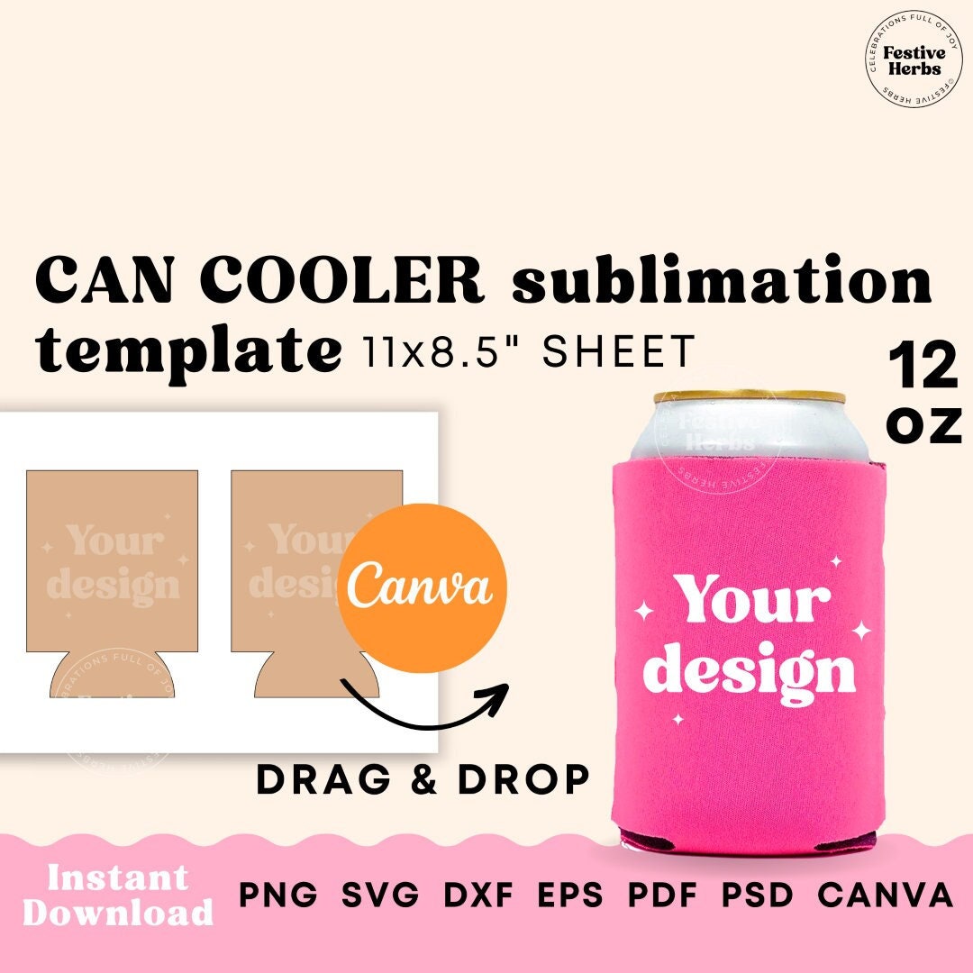 Can Cooler Template, 12oz Can Cooler Wrap, Can Cooler SVG, Can Cooler ...