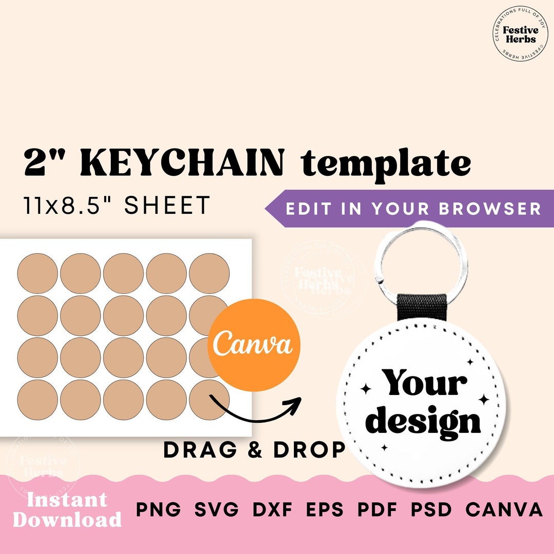 Circle Keychain Template, 2 Inch Keychain Sublimation Template ...