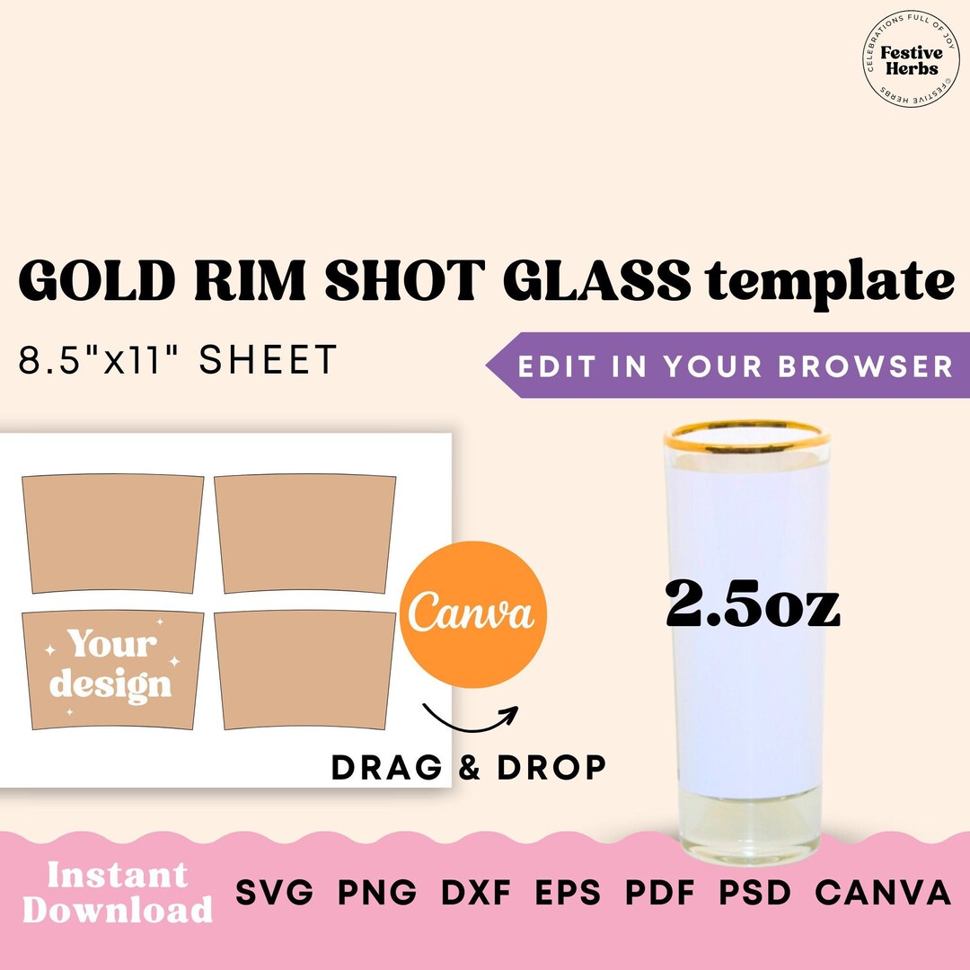 2.5oz Shot Glass Template, Gold Rim Shot Glass SVG, Shot Glass ...
