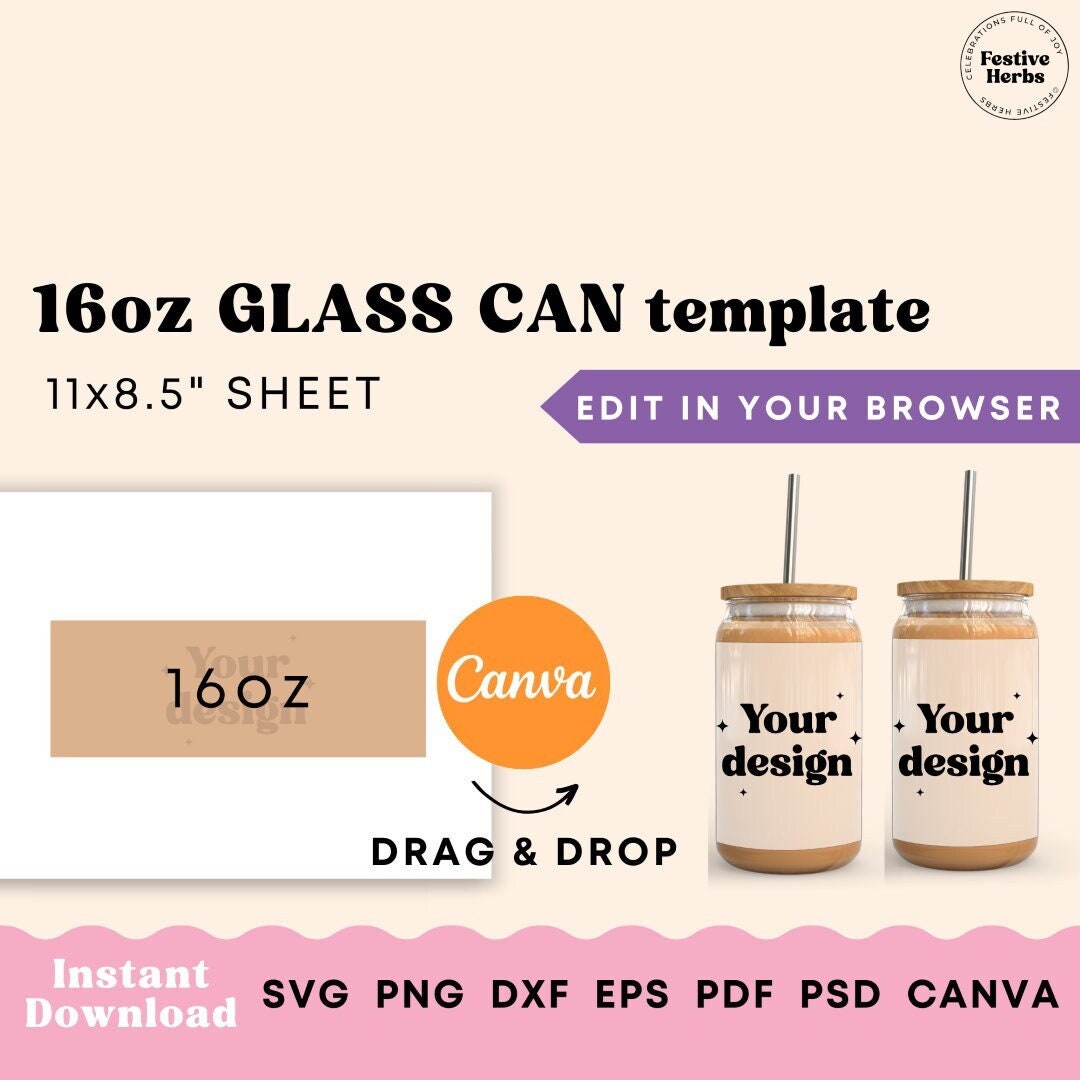 16oz Glass Can Wrap Template, Beer Can Template for Sublimation, 16oz ...