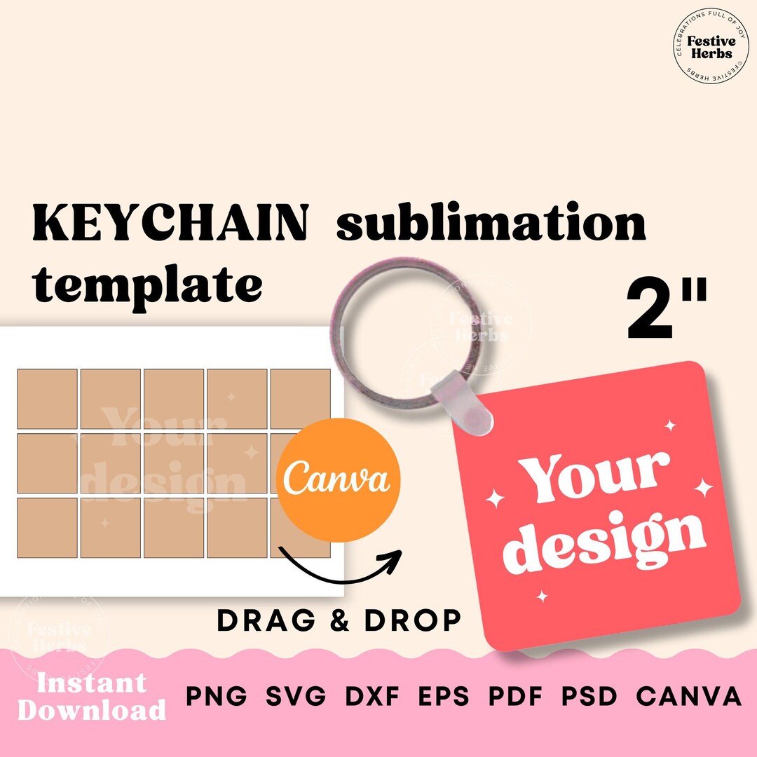 Keychain Template SVG Canva Cricut, Square Keychain Sublimation ...