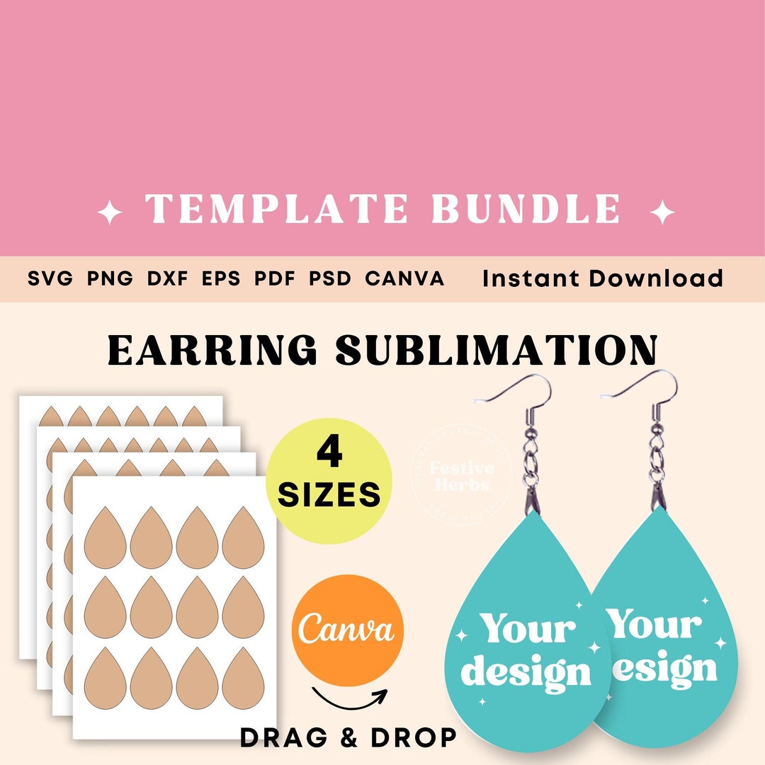 Earring Template BUNDLE, Teardrop Earring Sublimation Template PNG ...