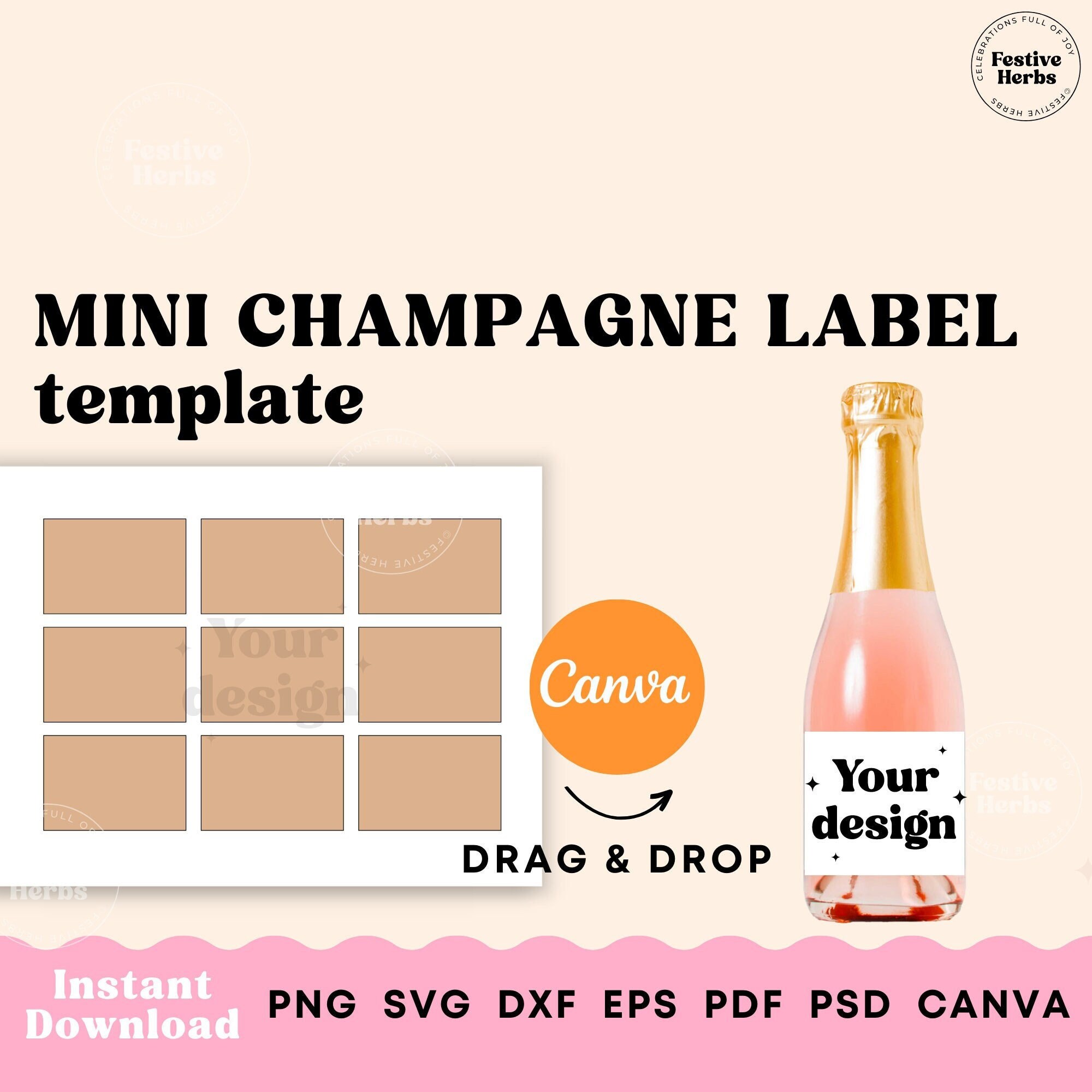 Mini Champagne Bottle Label Template, Mini Champagne Label Template SVG ...