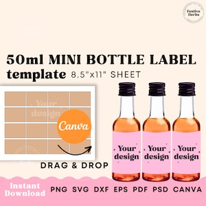 Mini Wine Bottle Label Template, 50 Ml Liquor Label Template Canva ...