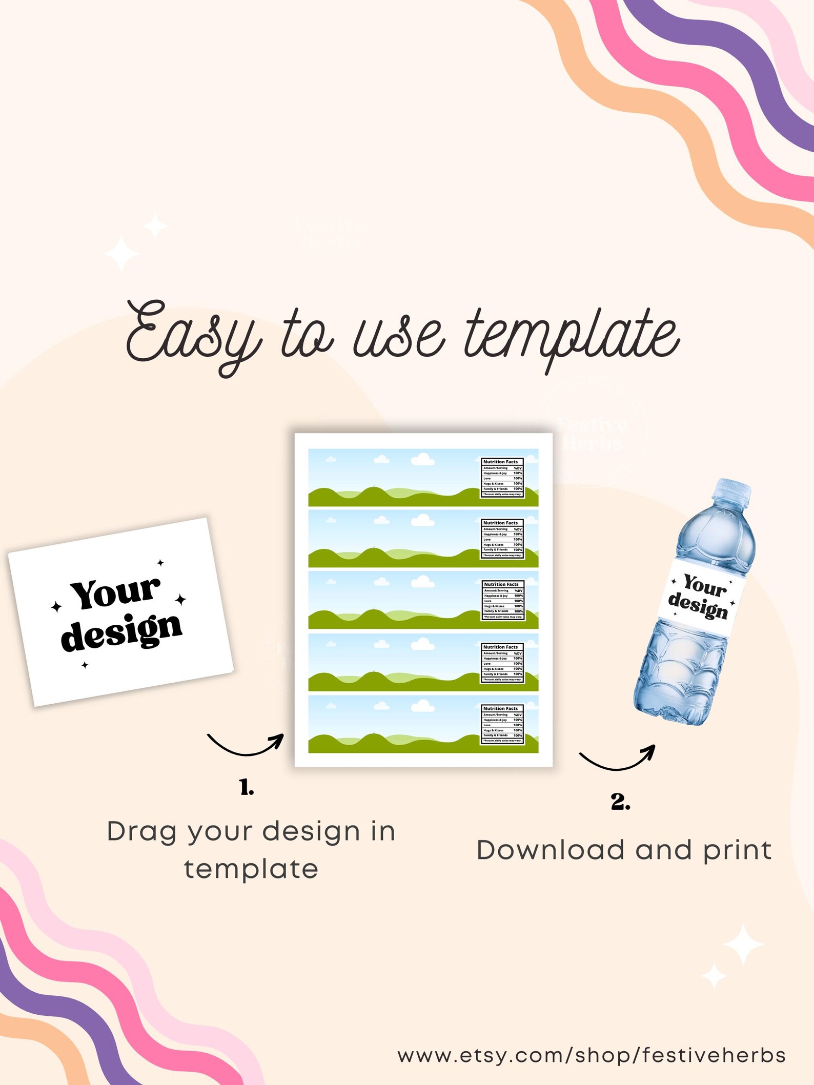 Water Bottle Label Template, SVG Water Bottle Label Blank Template, DIY ...