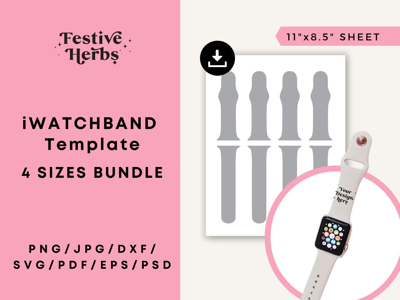 Iwatch Band Svg Iwatch Band Template 4 Sizes Bundle | Etsy