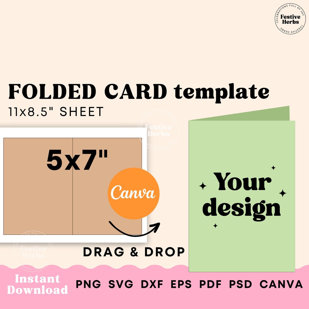 Folded Card Template, 5x7 Inch Invitation Card Template, Folded Cards ...