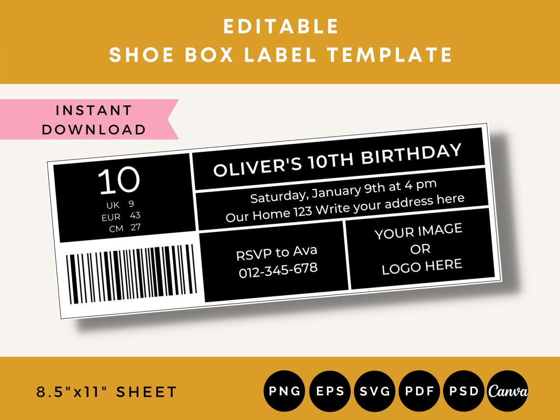 Shoe Box Label Template Shoe Box Label SVG Label Template | Etsy