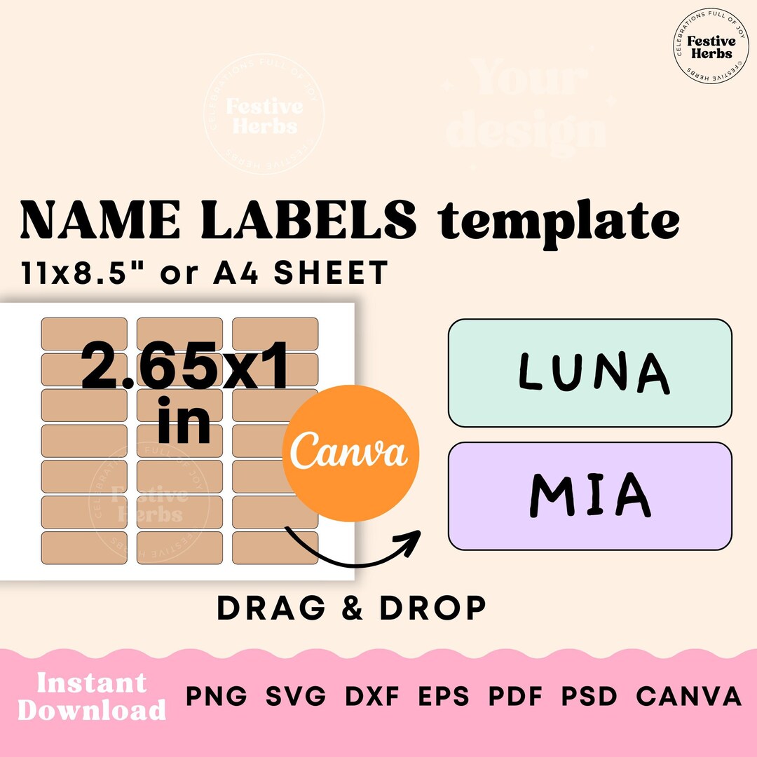 Back to School Label Template, Name Labels Template to Print PNG SVG ...