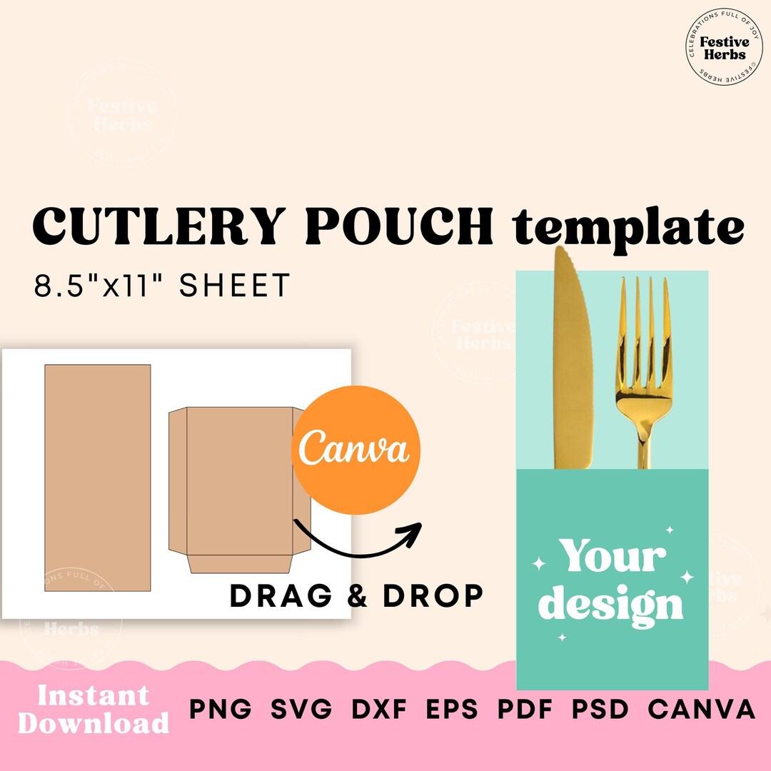 Cutlery Pouch Template, Cutlery Holder SVG, Template for Cutlery Holder ...