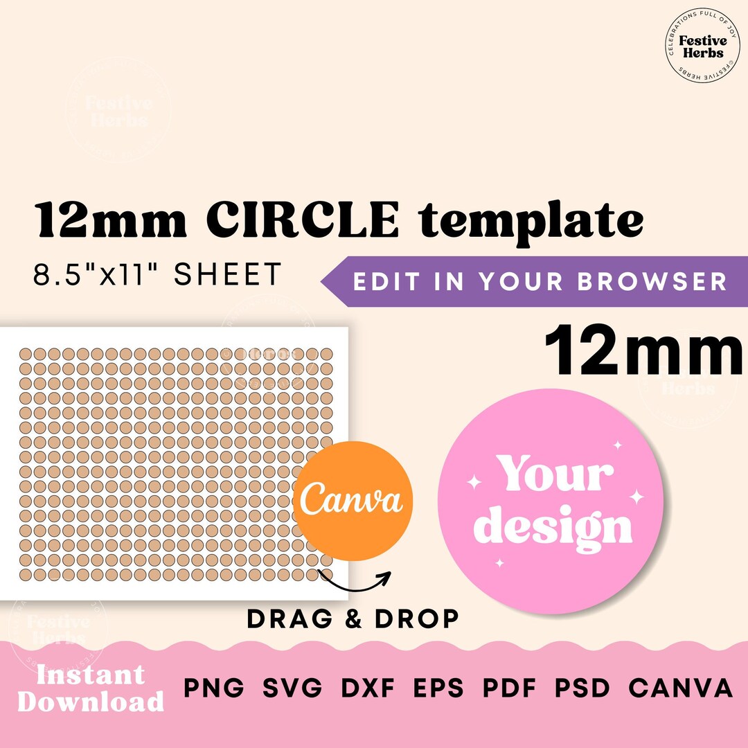 12mm Circle Template, Circle SVG, Circle Label Template, Sticker ...
