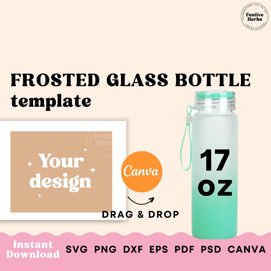 17oz Glass Water Bottle Template for Sublimation, Frosted Glass Tumbler ...
