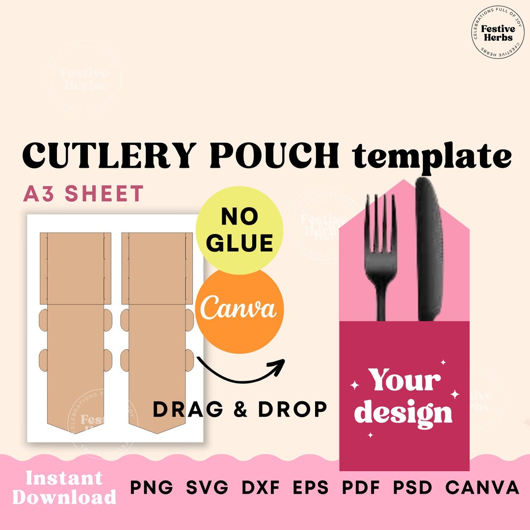 Cutlery Pouch Template, Cutlery Holder SVG, Template for Cutlery Holder ...