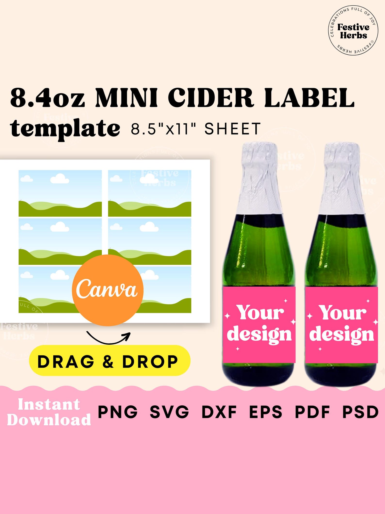 Apple Cider Labels Template Svg, Mini Wine Bottle Label Template Canva ...