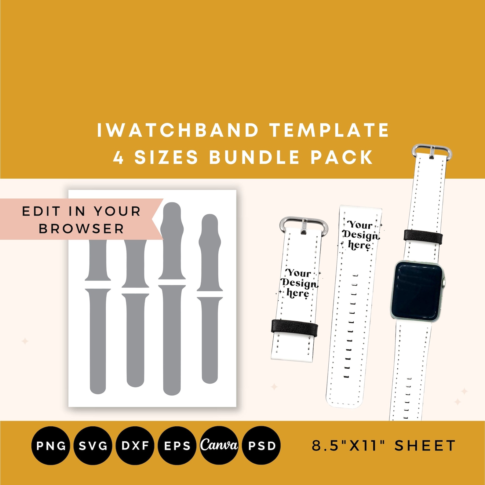 Iwatch Band Svg, Iwatch Band Template, 4 Sizes Bundle, Template for ...