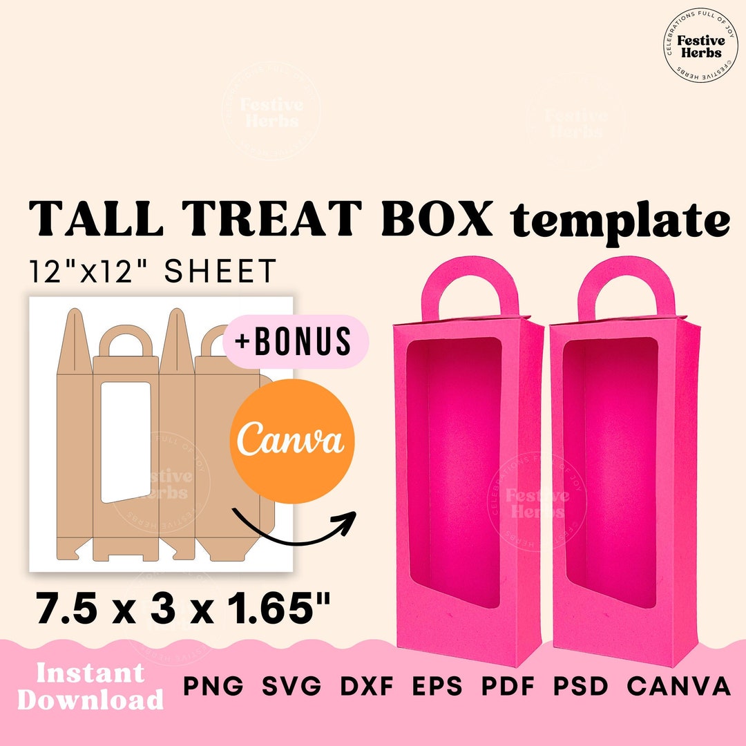 Tall Box Template, Tall Box Svg Treat Box Template for Kids Birthday ...