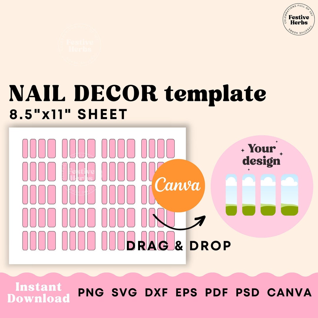 Nail Template SVG, Nail Template Canva, Nail Template Nail Art Svg ...