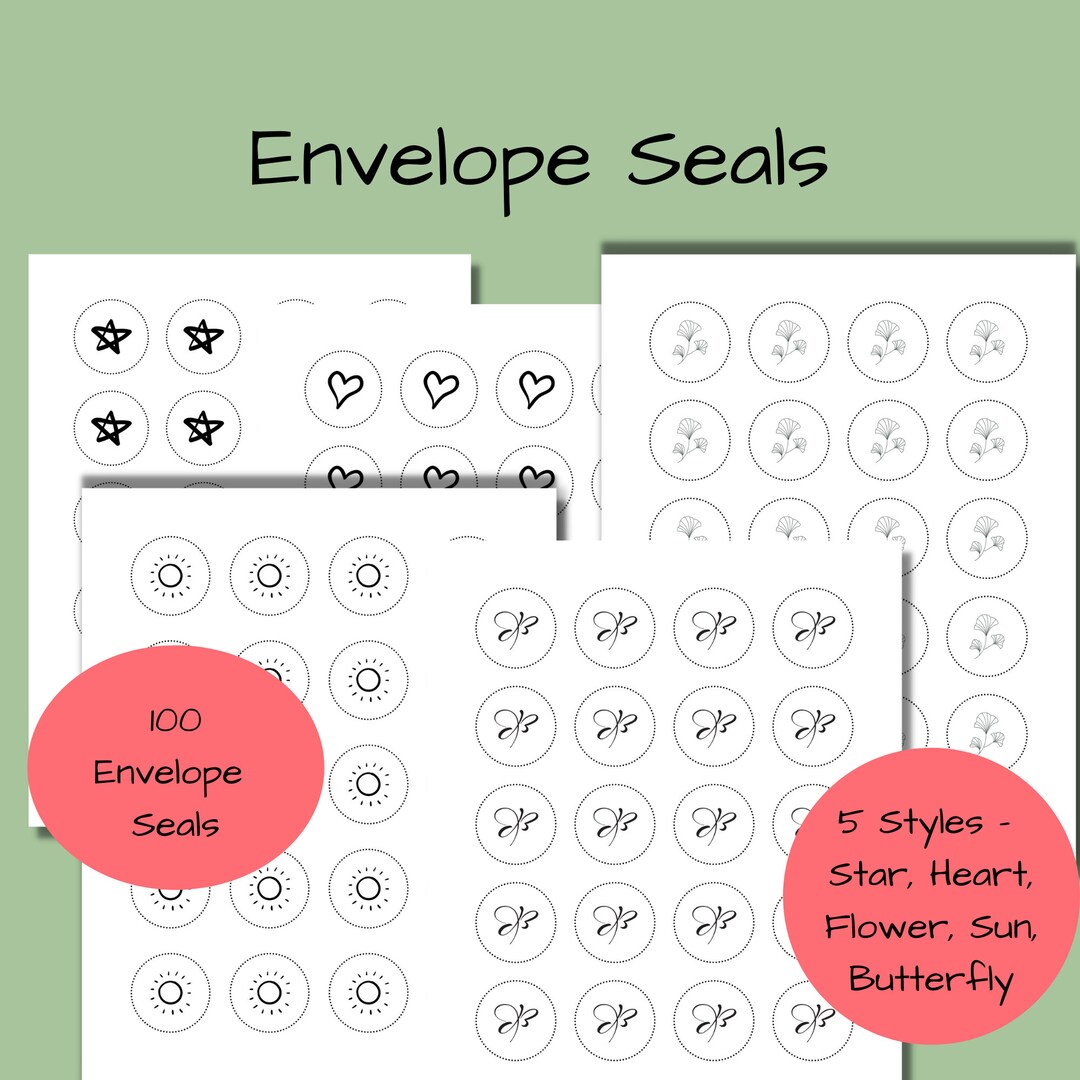 Printable Envelope Seal Stickers, Star Stickers for Journal, Heart ...