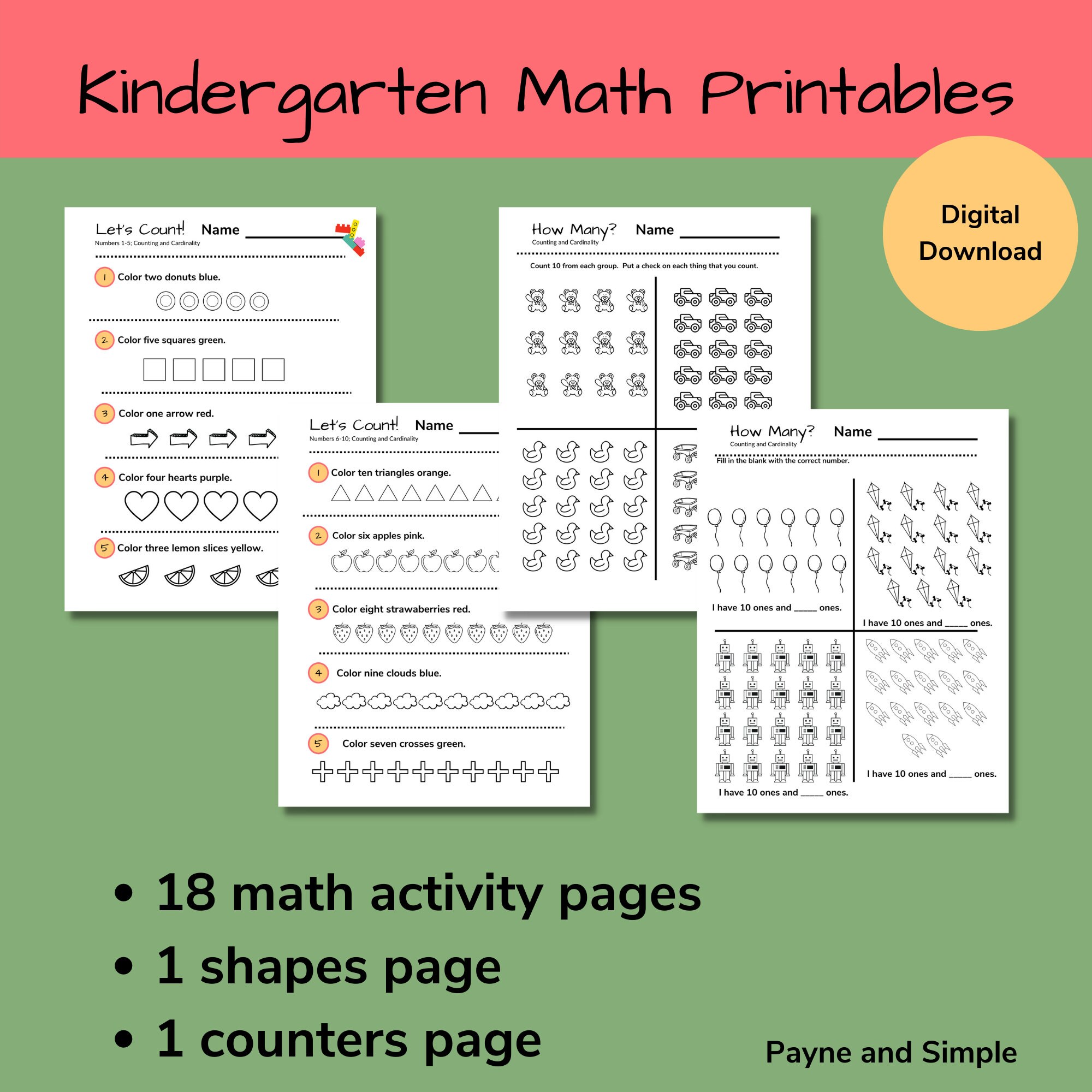 Printable Kindergarten Math Worksheets, Math Worksheets for Kids, Math ...