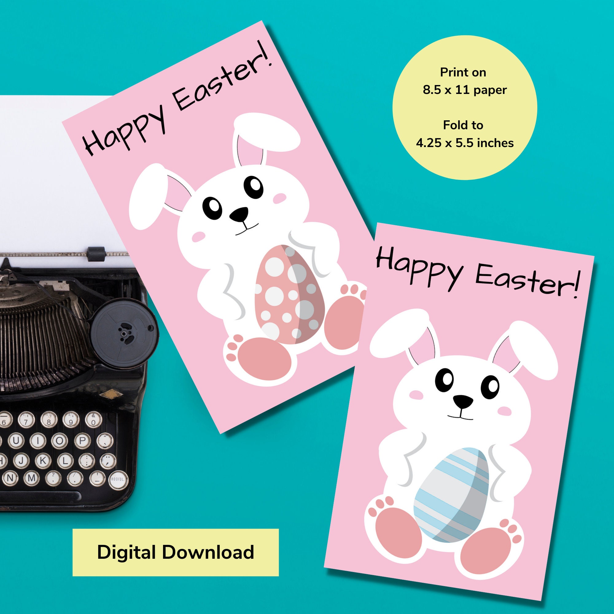 Printable Easter Bunny Card, Printable Easter Cards, DIY Easter Card ...