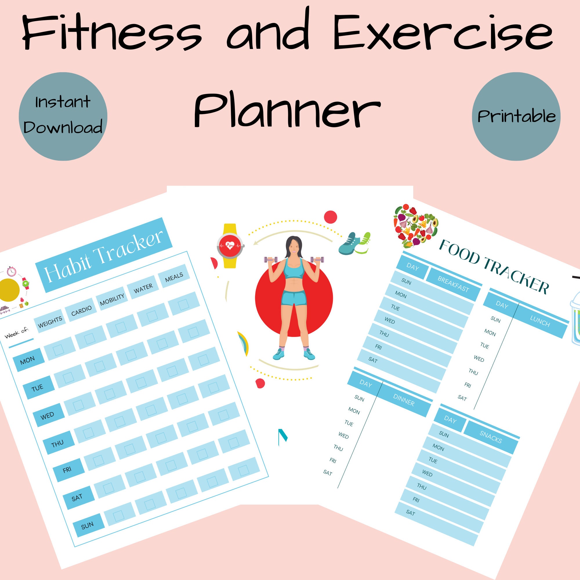 Workout Planner Printable for Women, Exercise Tracker for Her, Fitness ...