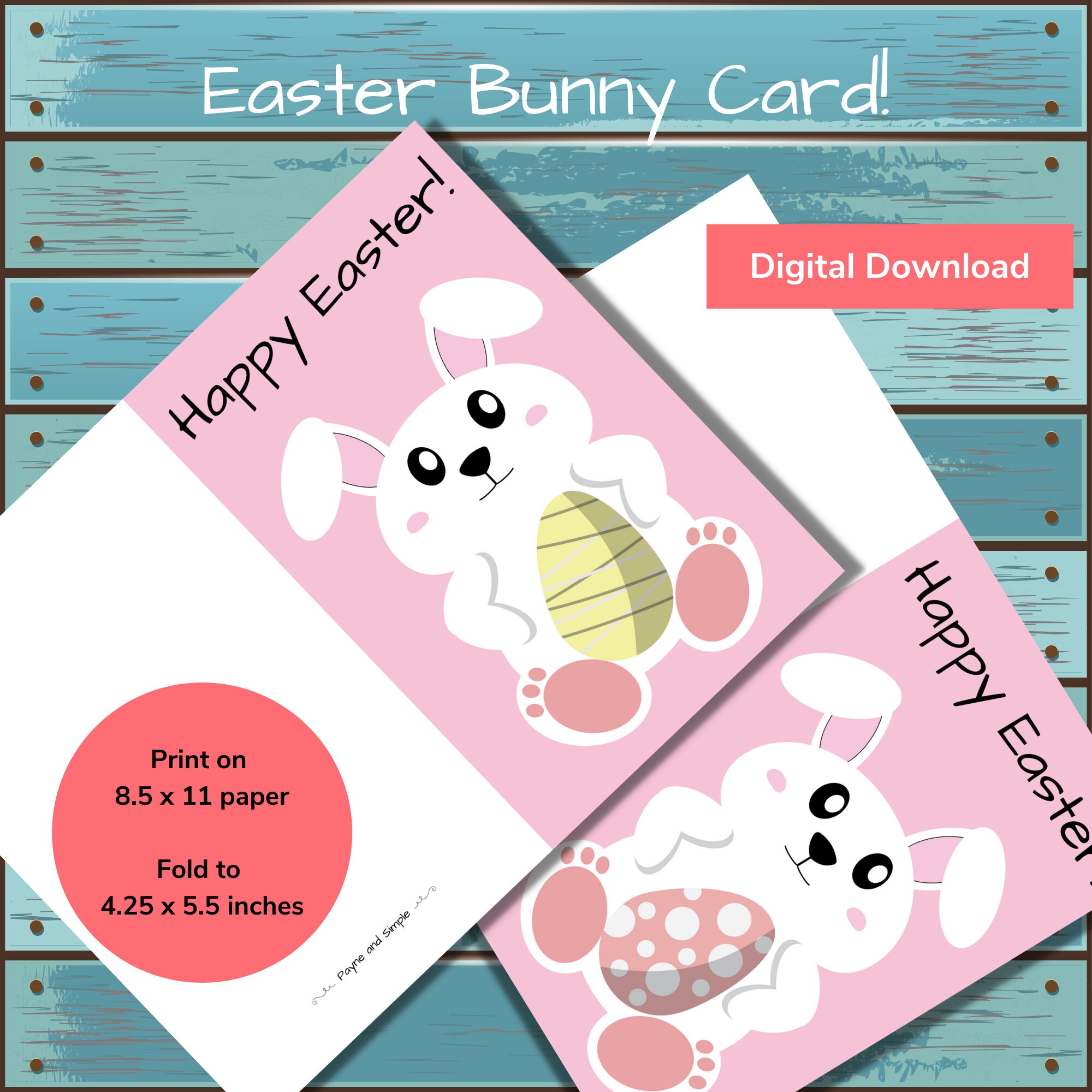 Printable Easter Bunny Card, Printable Easter Cards, DIY Easter Card ...