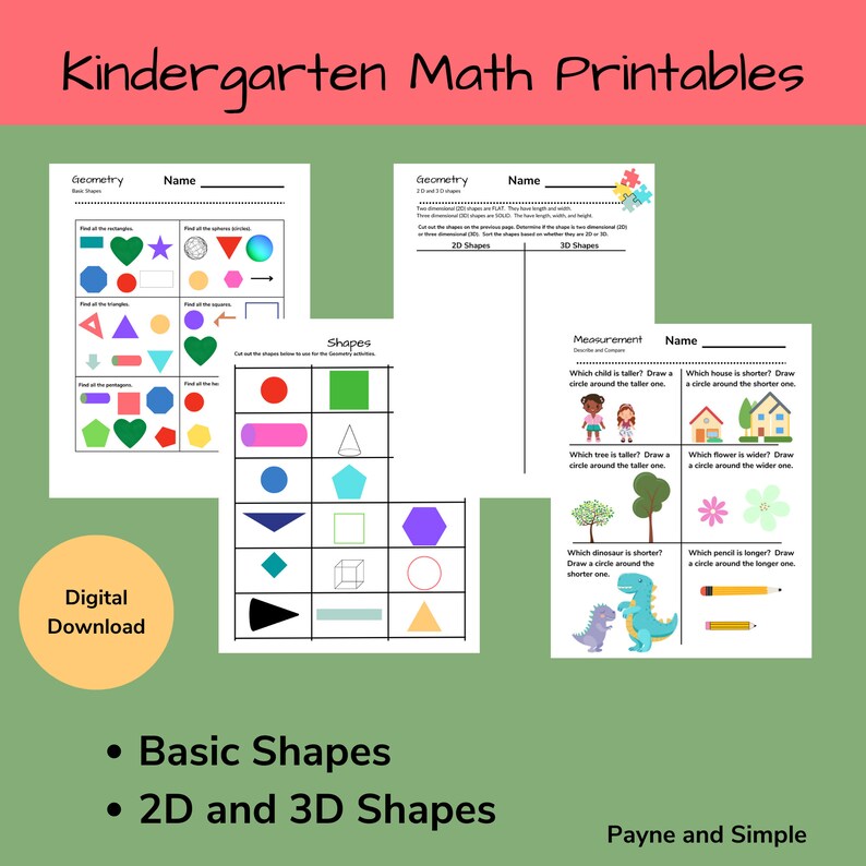 Printable Kindergarten Math Worksheets, Math Worksheets for Kids, Math ...