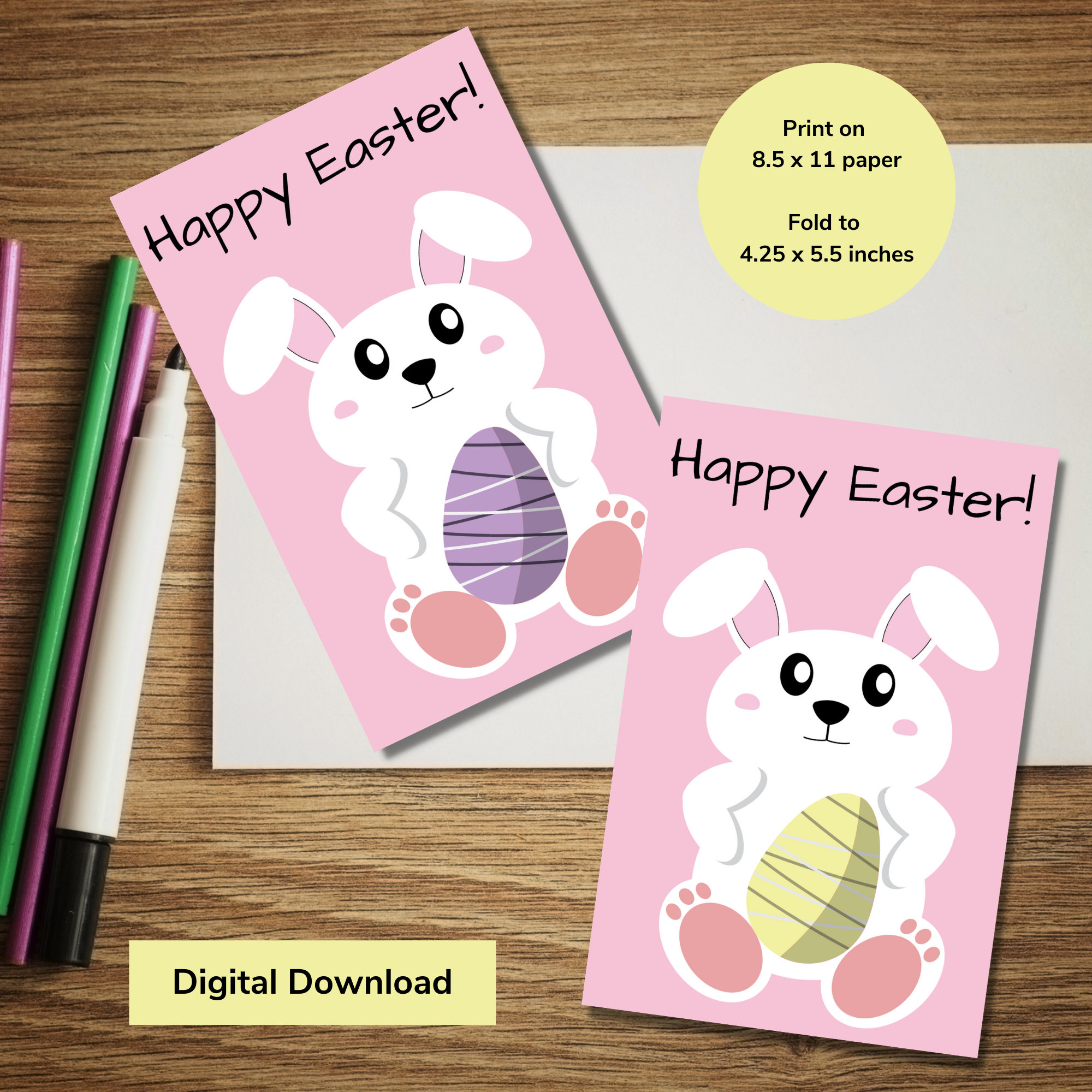 Printable Easter Bunny Card, Printable Easter Cards, DIY Easter Card ...